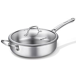 Chefmate Saute Pan,5 Quart Saute pan,Stainless Steel Cookware,Stainless Steel skillet,12 inch Stainless Steel Saute Pans with Lid,Dishwasher and Oven Safe, Works on All Cooktops