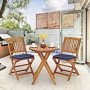 HAPPYGRILL 3-Piece Patio Bistro Set Table & Chair with Cushions Foldable Wooden Furniture Chairs and Coffee Table for Outdoor Balcony Garden Backyard