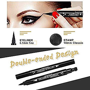 FATUXZ Double-headed Liquid Eyeliner Pen Stamp Super Slim Gel Felt Tip Waterproof Long Lasting Makeup Tool(Heart/Moon/flower/Star Shape Stamp Pen, 4 Styles/Set)
