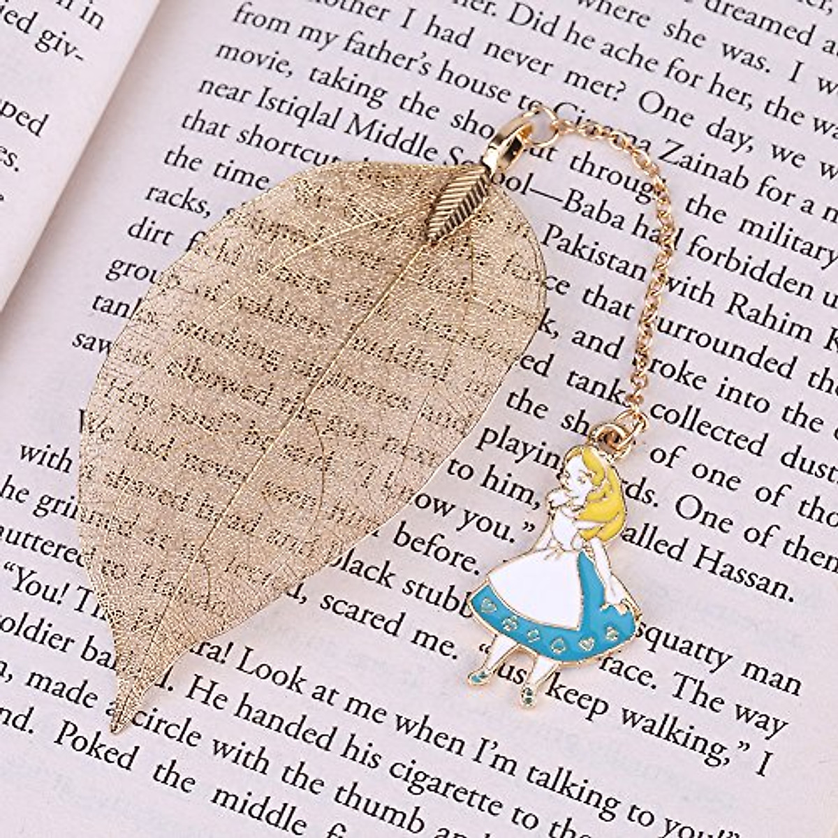 iFCOW Bookmark Creative Gold Metal Leaf with Pendant Fairy Tale Style for Book Paper Reading Kid Boy Girl Student Alice