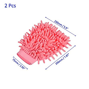 M METERXITY 2 Pcs Microfiber Wash Mitt - Chenille Reusable Gloves for Cleaning, Scratch-Free, Apply to Kitchen/House Cleaning/Cars/Mirrors(7.87 x 5.9'', Pink)