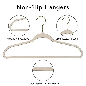 100 Packs Velvet Hangers 360 Degree Rotating Hangers Durable and Slim Anti-Slip Hangers for Hangers Underwear Hooks, Pink - Black - Beige (Pink)