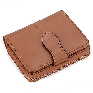 Yafeige Small Wallet for Women RFID Blocking Leather Compact Bifold Pocket Wallet Cute Zipper Card Case Purse(Apricot)
