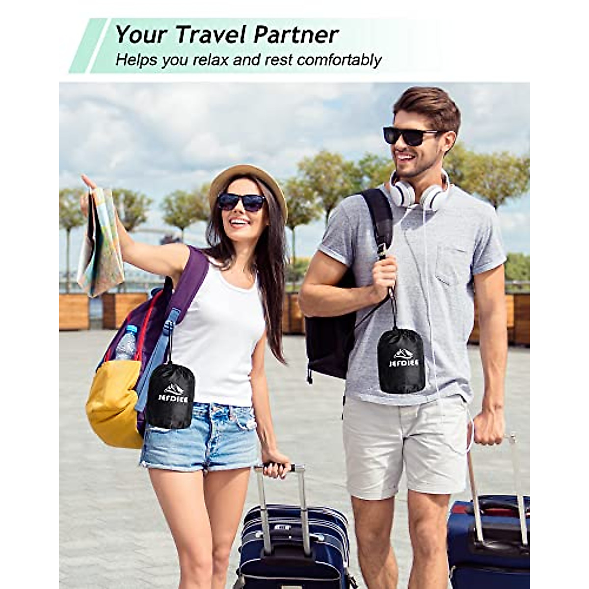 JefDiee Inflatable Travel Foot Rest Pillow, Kids Airplane Bed, Adjustable 3 Layers Height Leg Rest Pillow, Adults Travel Essentials Great for Airplane, Office, Home, Trains, Cars (Blue)