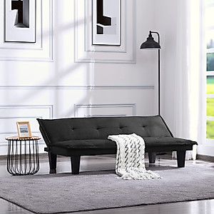 Jmaxo Convertible Folding Sofa Bed, Modern Futon Upholstered Couch Backrest, 3 Angles Adjustable Back for Compact Living Spaces,Apartments Office Dorms, Black