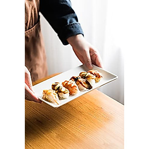 LAUCHUH Serving Platter, 10” Rectangular Plates Serving Tray Porcelain Platters for Parties, Sushi, Dessert Microwave and Dishwasher Safe Set of 4, White