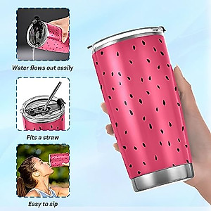Jihqo Cartoon Watermelon Dot Tumbler with Lid and Straw, Insulated Stainless Steel Tumbler Cup, Double Walled Travel Coffee Mug Thermal Vacuum Cups for Hot & Cold Drinks 12oz