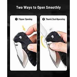 KEXMO Pocket Knife Folding Knife - 2.99'' 8Cr14MoV Blade G10 Handle Small EDC Knife with Clip - Tactical Knives for Men Women Dad Hunting Camping Hiking Survival Present, Silver