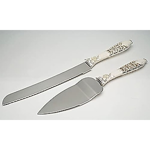 Lassos Boutique 4-Piece Set Wedding Toasting Champagne Toasting Flutes and Cake Knife Pie Server Set, Silver