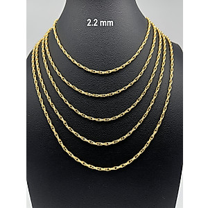 JEWELHEART 14K Real Gold Twisted Necklace For Women - 2.2mm Diamond Cut Braided Chain Link Necklace - Dainty Yellow Gold Pendant Necklace with Lobster Clasp 24"