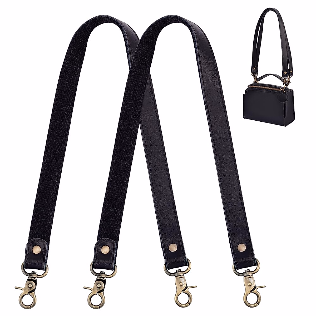 PH PandaHall 2pcs 22 Inch Black Leather Replacement Handles, 20mm Wide Purses Straps Handbags Shoulder Bag Strap with Antique Bronze Swivel Lobster Buckles for DIY Bag Making