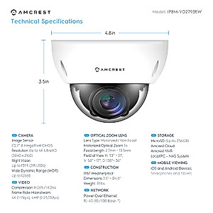 Amcrest 4K Optical Zoom IP Camera, Varifocal 8MP Outdoor POE Camera Dome, Security Camera, 2.7mm~13.5mm Lens, IP67 Weatherproof, IK10 Vandal Resistant, MicroSD Recording (IP8M-VD2793EW)