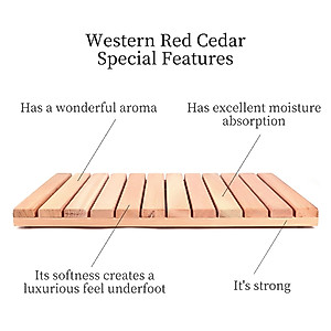 bingaai Cedar Wood Shower Mat, Cedar Wooden Bath Mats, Wood Bath Mat 23.6 × 15.7 in, Shower Stall Mat Non-Slip for Bathroom Bathtub Spa Sauna Garden Home, Wooden Floor Mat Large for Indoor and Outdoor