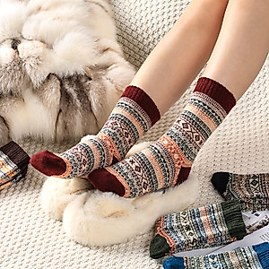 Pleneal 5 Pack Thick Soft Winter Wool Socks for Women - Cozy Knit Boots Socks