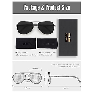 LUENX Men Women Aviator Sunglasses Polarized Shades Flexible Spring Hinge - Black Lens Gunmetal Metal Frame 60mm
