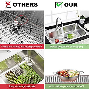 Sink Protectors for Kitchen Sink , 24 inch x 12 inch Heat Resistant Kitchen Sink Mat for Bottom of Stainless Steel/Porcelain Sink with Center Drain,No-Slip Sink Grid Accessories(Grey)