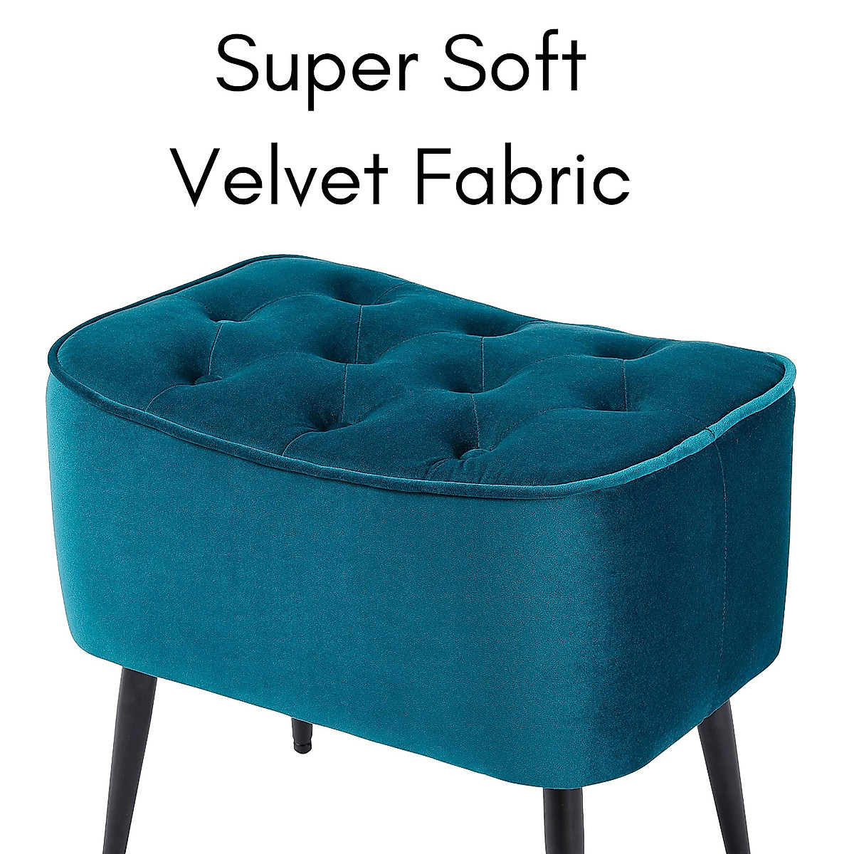 BIRDROCK HOME Tufted Curve Ottoman Velvet Foot Stool - Upholstered Padded Footrest for Living Room or Bedroom - Small Cushioned Accent Chair for Couch, Sofa, Lofted Seating - Modern Furniture - Teal