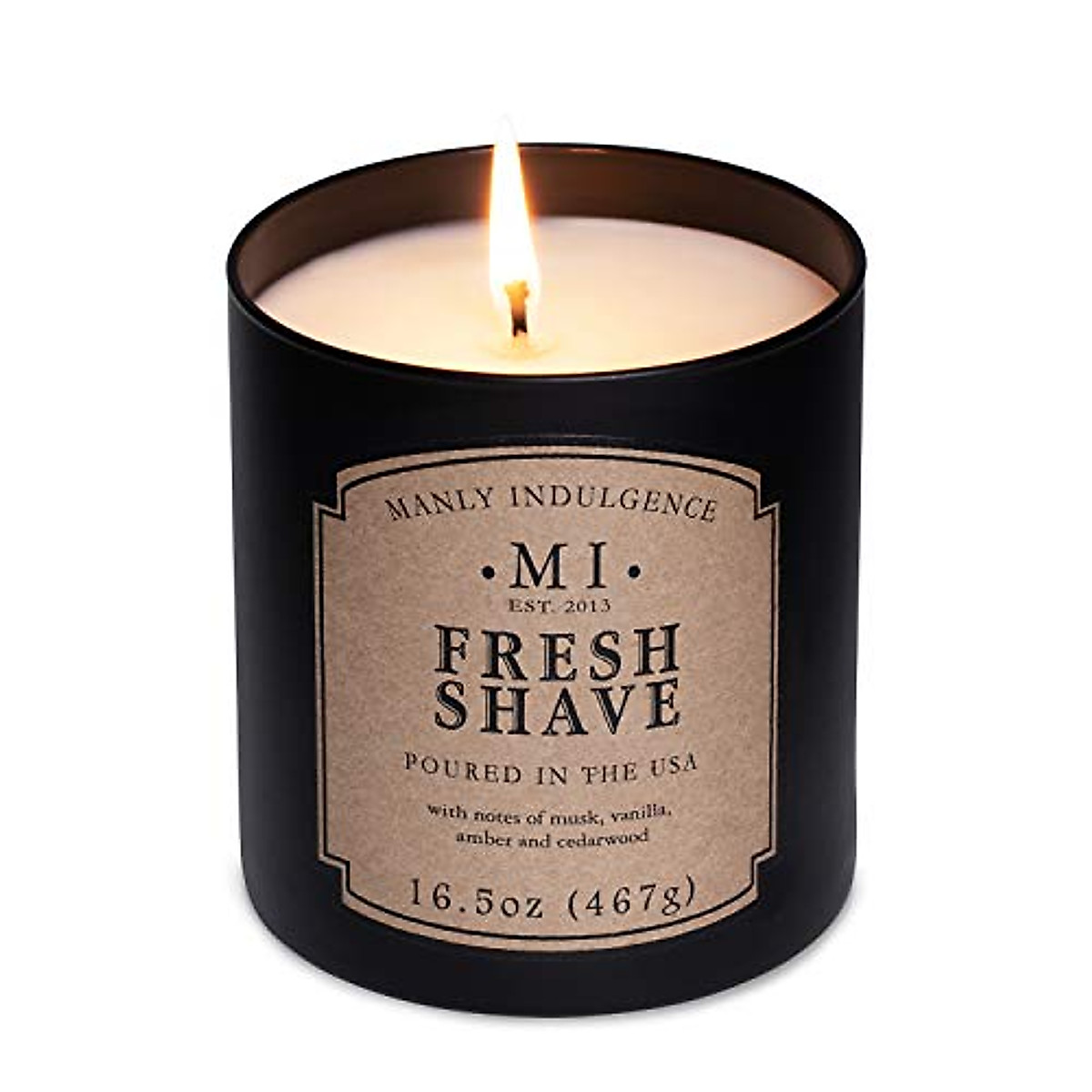 Manly Indulgence Fresh Shave Jar Candle 16.5 oz - Musk, Vanilla & Bergamot - Woodsy Amber & Cedarwood - Up to 60 Hour Burn - Soy Blend Wax, USA Poured