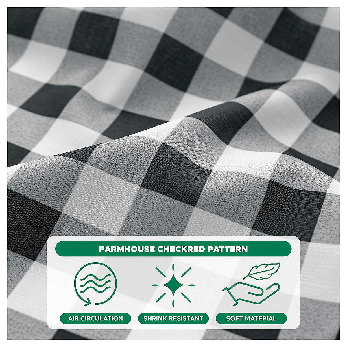 Biscaynebay Textured Fabric Shower Curtains 72" X 72", Black & White Printed Checkered Linen Modern Hotel Luxury Quality Cloth Bathroom Curtains Machine Washable