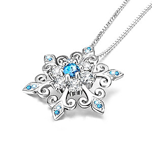 925 Sterling Silver Snowflake Pendant Necklace Blue and White Fleur De Lis, Romantic Jewelry Gift for Her Birthday