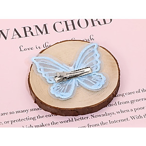 Butterfly Hair Clips Penta Angel 6Pcs Lace Embroidery Flower Butterfly Hair Bow Pins Wedding Hair Accessories for Women Halloween Party Decor (Light Blue)