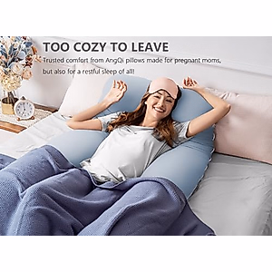 AngQi Pregnancy Pillows, U Shaped Pregnancy Body Pillow for Sleeping, 55 inch Maternity Pillow for Pregnant Women with Soft, Super Breathable Rayon Cover from Bamboo,Blue