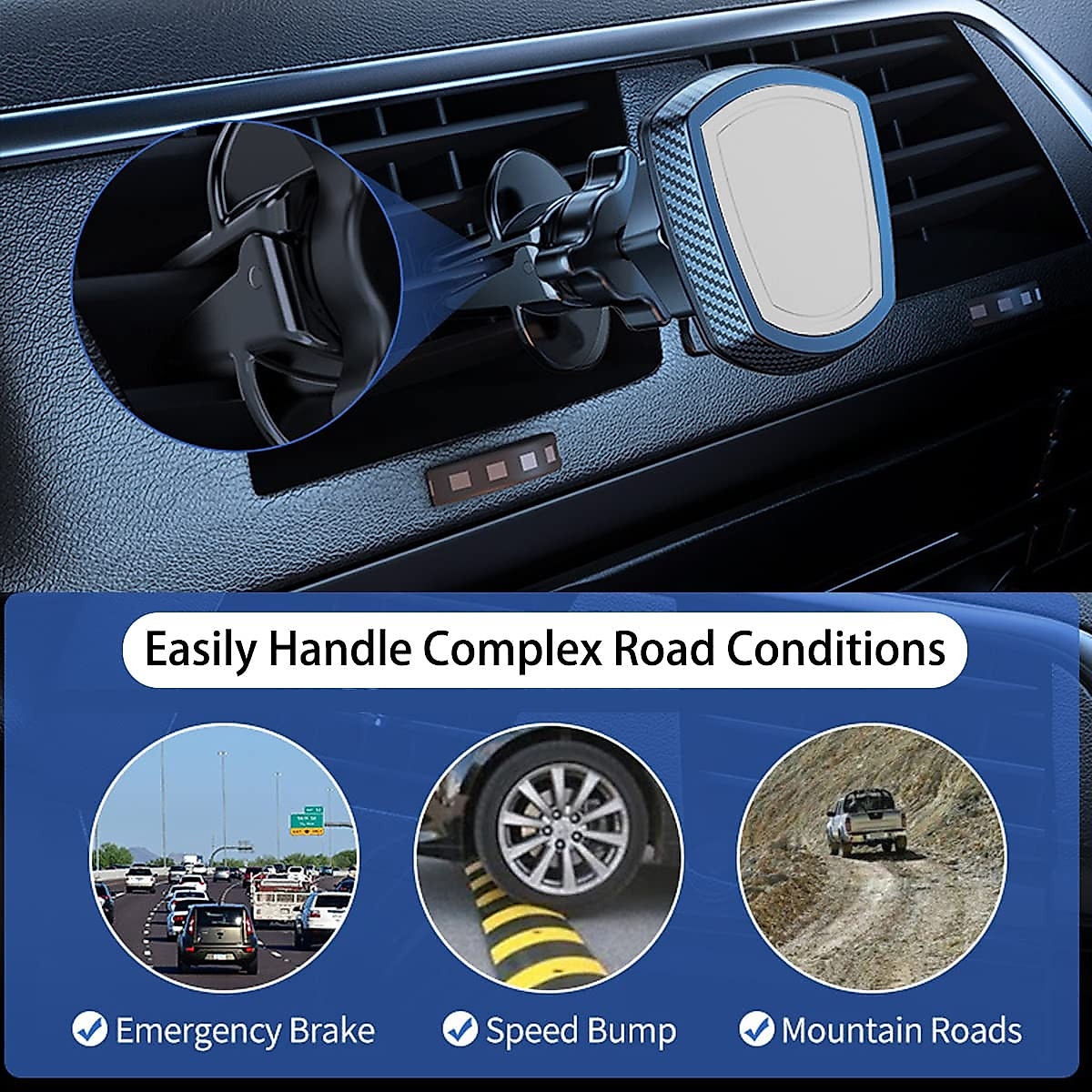 zipelo Car Phone Holder Mount, Magnetic Cell Phone Cradle for Air Vent and Dashboard, Universal Hands Free Suction Cup and Vent Clip, Auto Accessories for All iPhone, Samsung and More (Gray)