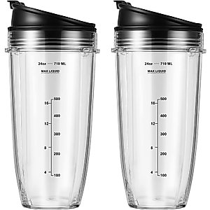 2-Pack 24oz Ninja Blender Cups with Sip & Seal Lid Blender Replacement Parts Compatible with Nutri Ninja Auto IQ Series Blenders BL450 BL454 BL456 BL480 BL481 BL482 BL490 BL640 BL642 BL682