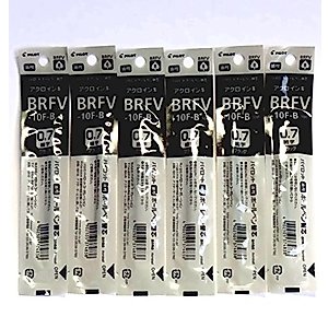 Pilot Acroball Ballpoint Pen Black Ink Refills, 0.7mm, BRFV-10F-B, Set of 6 (Japan import) [Komainu-Dou Original Package]