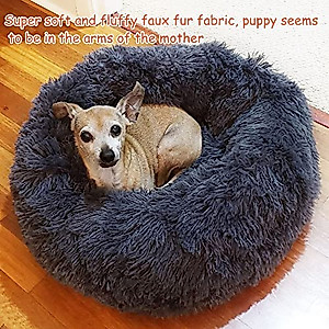 Calming Dog Bed & Cat Bed, 23" Anti-Anxiety Donut Dog Cuddler Bed, Warming Cozy Soft Dog Round Bed, Fluffy Faux Fur Plush Dog Cat Cushion Bed for Small Medium Dogs and Cats