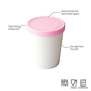 Tovolo Stackable Sweet Treat Ice Cream Tub Food Tight-Fitting Silicone Lid Freezer Storage Container for Sorbet & Gelato, BPA-Free & Dishwasher-Safe, 1-Quart, Pink