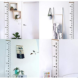 SUJAYU Growth Chart for Kids, Canvas Height Chart Ruler Removable Wood Hanging Wall Ruler Measurement Chart for Home Decoration (White)