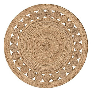Well Woven Eva Oleana Geometric Pattern Natural Color Hand-Woven Basket Weave Jute 6' Round Area Rug
