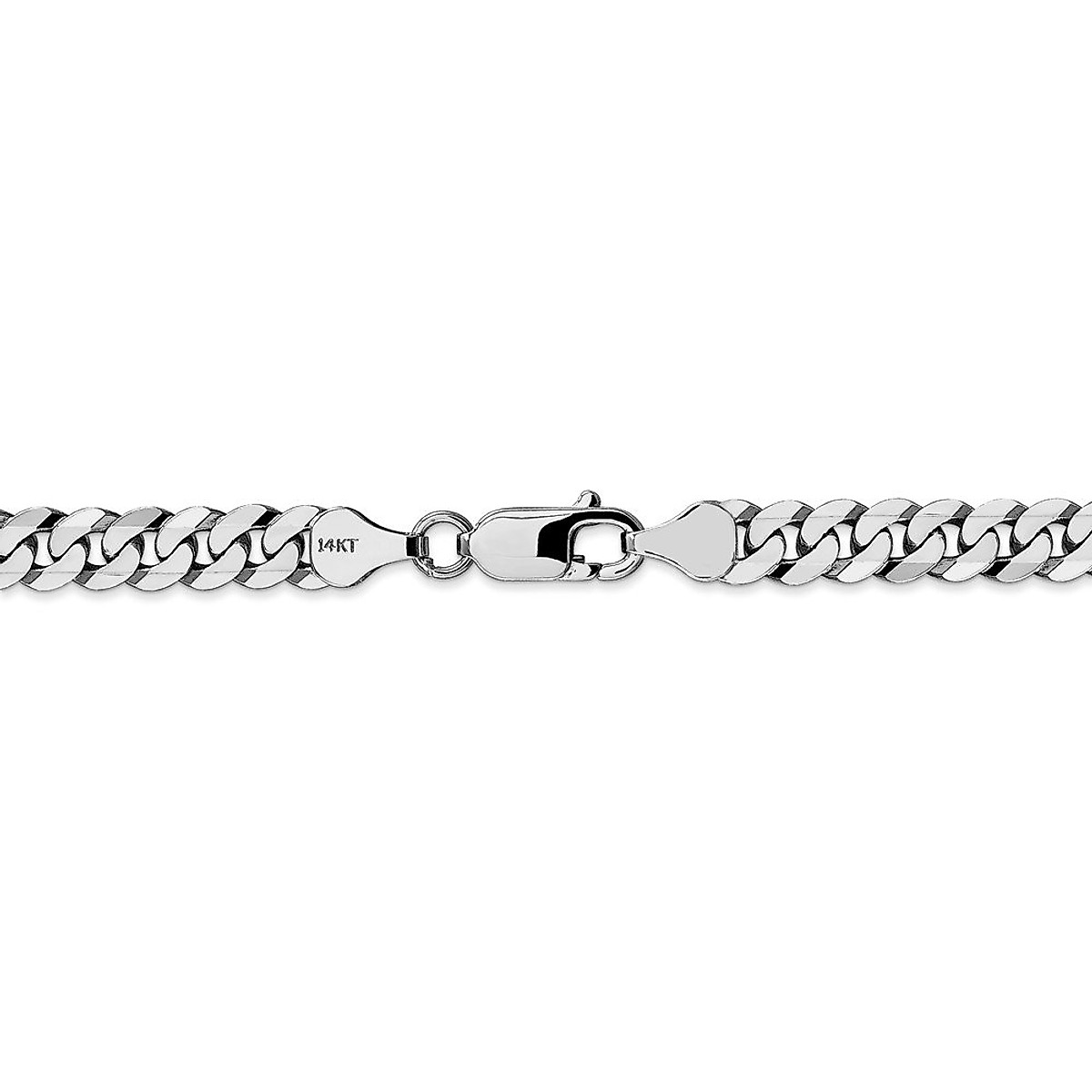 Solid 14k White Gold 6.25mm Beveled Curb Cuban Chain Necklace - with Secure Lobster Lock Clasp 18"