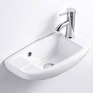 QI&YI Bathroom Vanity Ceramic Vessel Sink Wall Mount Small Half Bathroom Corner Basin Faucet Pop up Drain Combo …