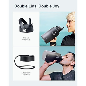 Insulated Water Bottle 64 oz with Straw Lid and Flex Lid, BUZIO 64oz Stainless Steel Water Bottle Half Gallon Jug Flask, Double Wall Vacuum Sports Thermo Mug, Cold Hot Hydro Metal Canteen