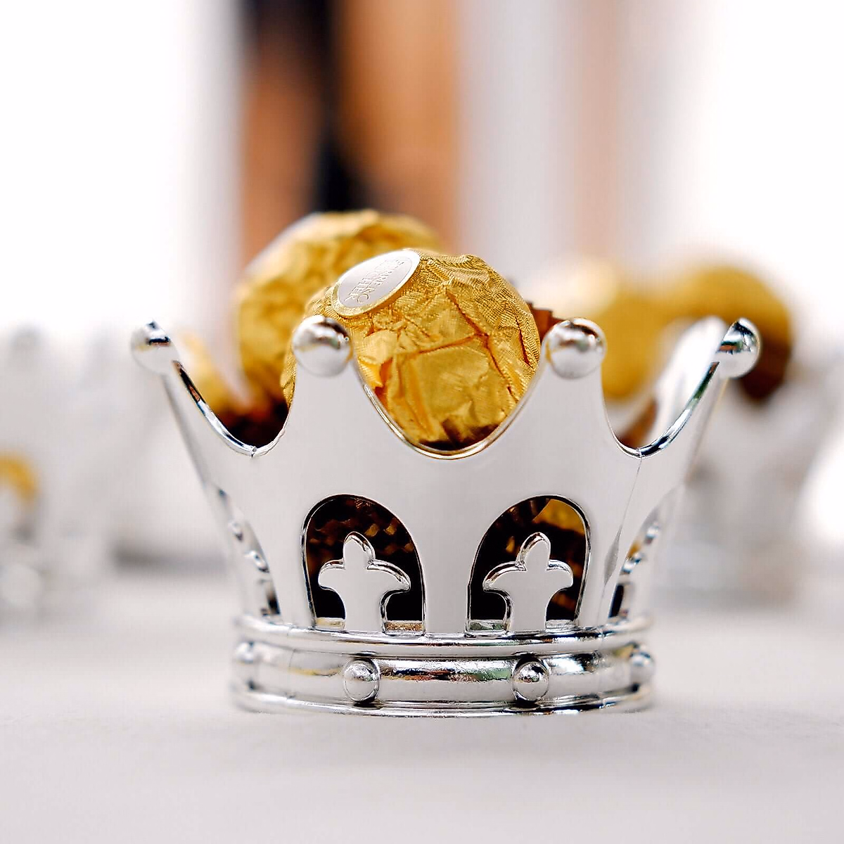 Efavormart 12 Pack - 3" Silver Fillable Crown Favor Containers for Wedding, Bridal Shower, Birthday, Candy Jars Decorations