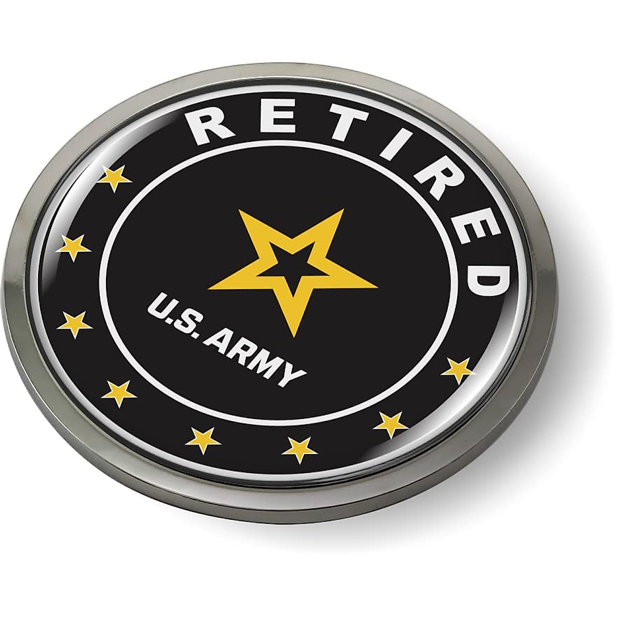[Officially Licensed Product] - Retired U.S. Army Star Design 3D Domed CAR Emblem Badge Sticker Chrome Plastic Round Bezel