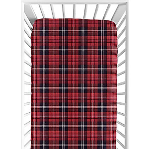 Red and Black Woodland Plaid Flannel Baby or Toddler Fitted Crib Sheet for Rustic Patch Collection by Sweet Jojo Designs