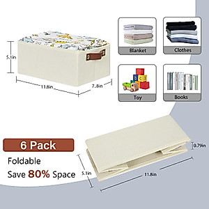 HNZIGE Fabric Small Baskets for Organizing, 6 PCS Storage Organizer Bins for Shelves, Small Bins for clothes with Handles, Shelf Closet Storage Bins for Organizer Home, Office(Cream,11.8 x 7.8 x 5.1)