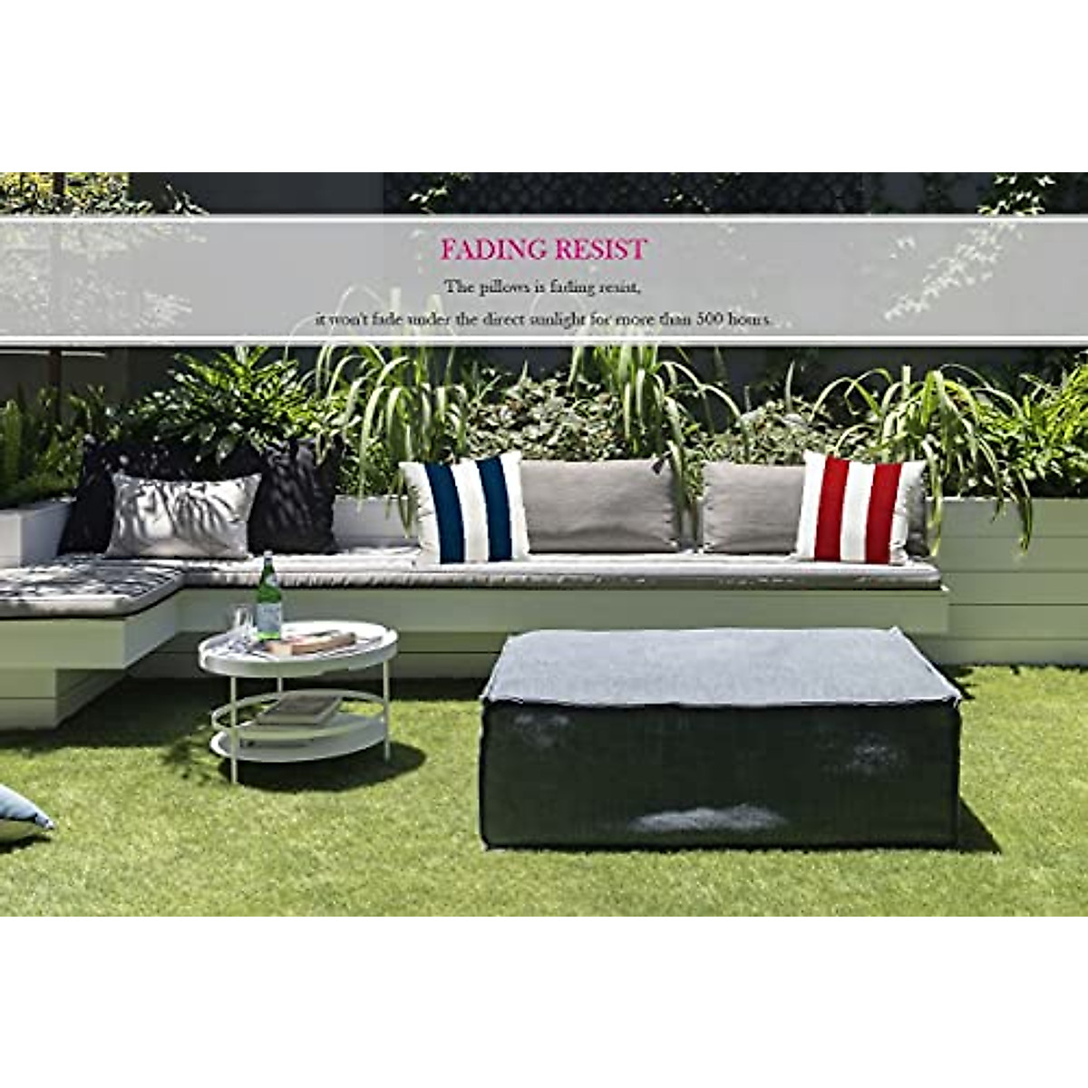 FBTS Prime Outdoor Waterproof Decorative Throw Pillows with Inserts for Patio Furniture, 18x18 Inch Fade Resistant Patio Garden Cushions for Couch Bed Sofa, Striped Navy