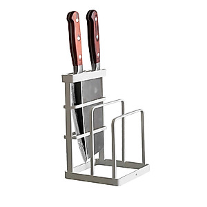 VANRA Metal Steel Cutting Board Holder Knife Block Kitchen Organizer Pantry Bakeware Rack Pan Pot Cover Lid Rack Stand (White)