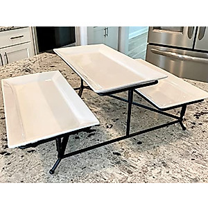 ONEMORE 3 Tier Serving Tray - Collapsible Tiered Stand and Ceramic Serving Platters - Cross Bars Included - White