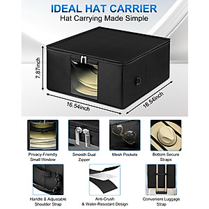 Teraves Large Hat Box for Women Storage, Sturdy Cowboy Hat Box Hat Travel Case, Stackable Hat Storage Box, Space Saver Hat Organizer for Closet, Black
