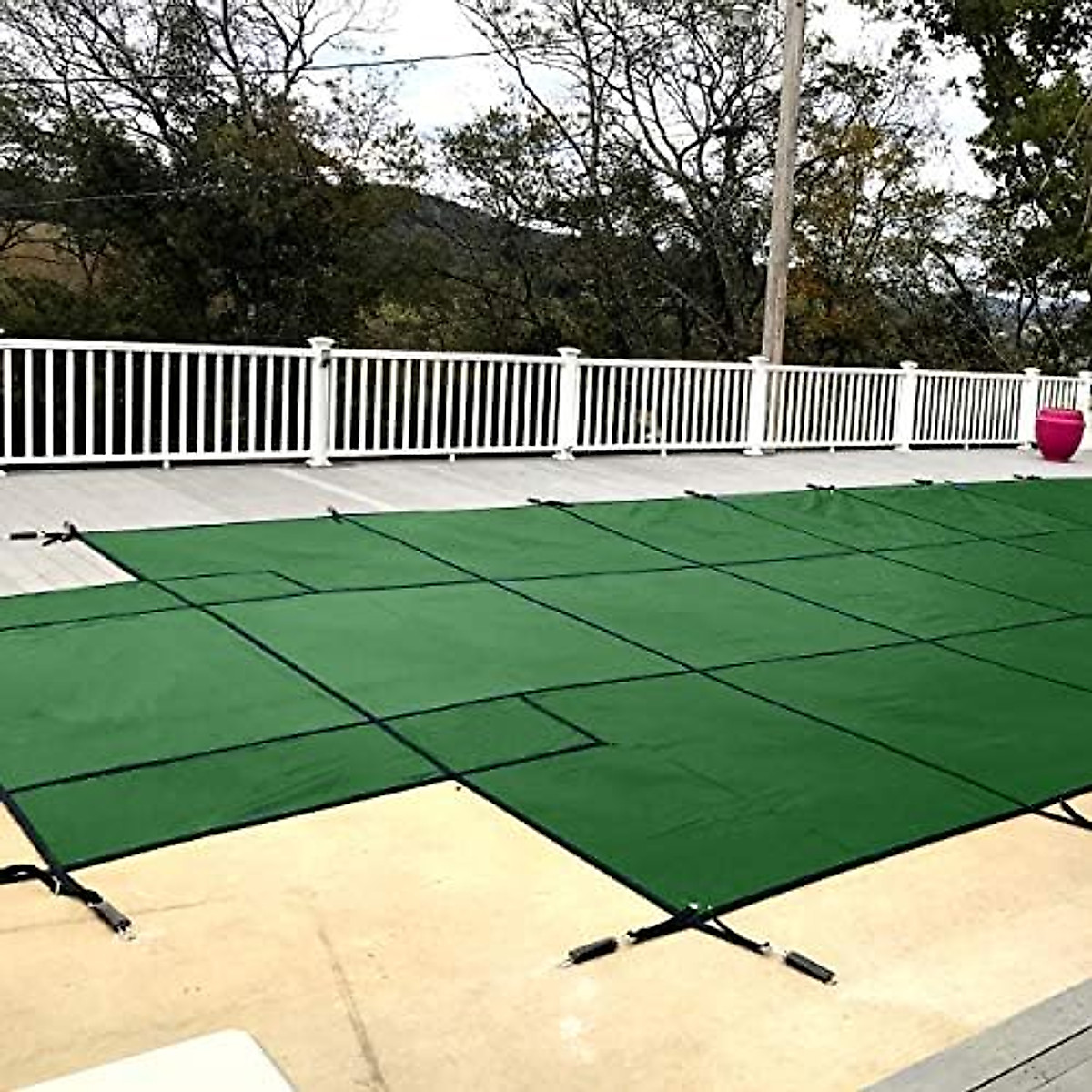 WaterWarden Inground Pool Safety Cover 16’ x 32’ with Center End Step, 15-Year Warranty, UL Classified to ASTM F1346, Triple Stitched for MAX Strength, Abrasion Resistant, Hardware Included Green Mesh