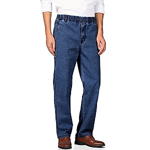 Soojun Mens Casual Loose Fit Elastic Waist Denim Pants, Indigo, 36W x 30L
