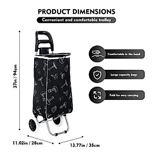 Shopping Truck Folding Grocery Wheels Cart Foldable Shopping Bag Hand Truck 37 inch Handle Height Storage 13.77'’x11''x37'' (05BY)