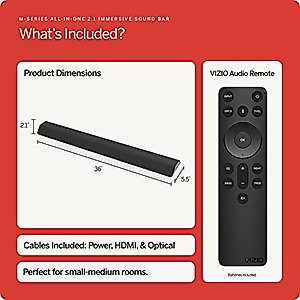 VIZIO M-Series All-in-One 2.1 Immersive Sound Bar with 6 High-Performance Speakers, Dolby Atmos, DTS:X, Built in Subwoofers and Alexa Compatibility, M213ad-K8, 2023 Model