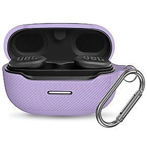 YIPINJIA for JBL Endurance Race Case Cover, Silicone Protective Portable Scratch Shock Resistant Cover Compatible with JBL Endurance Race Earbuds Charging Case with Carabiner(Purple)
