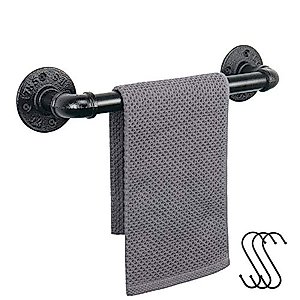 Jeasor Industrial Pipe Towel Rack Towel Bar, Heavy Duty Wall Mounted Rustic Farmhouse Bath Towel Holder for Bathroom (Black, 12 inch)